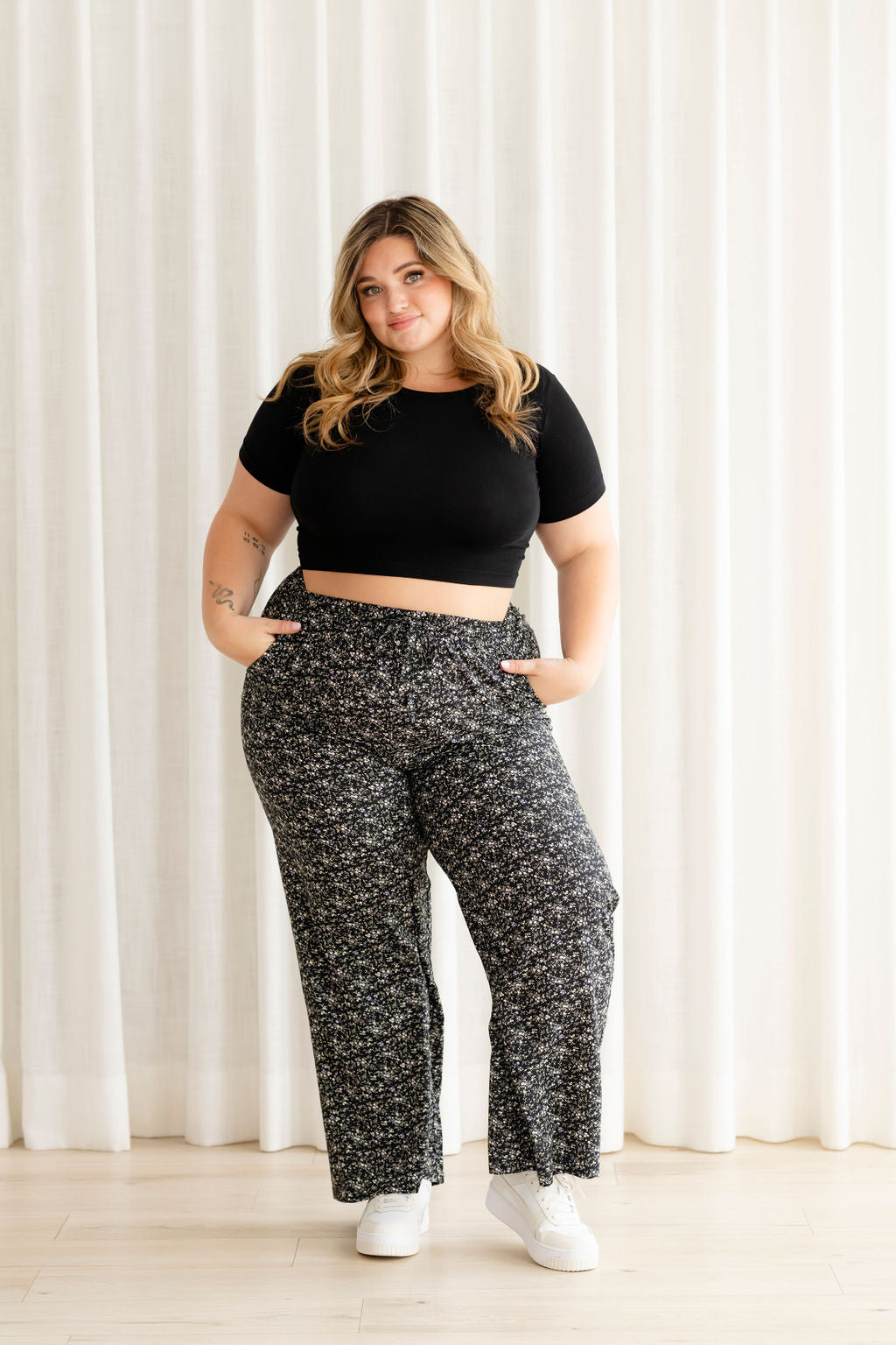 Pantalons à taille élastique fleuri - nuit bohème – ROSE